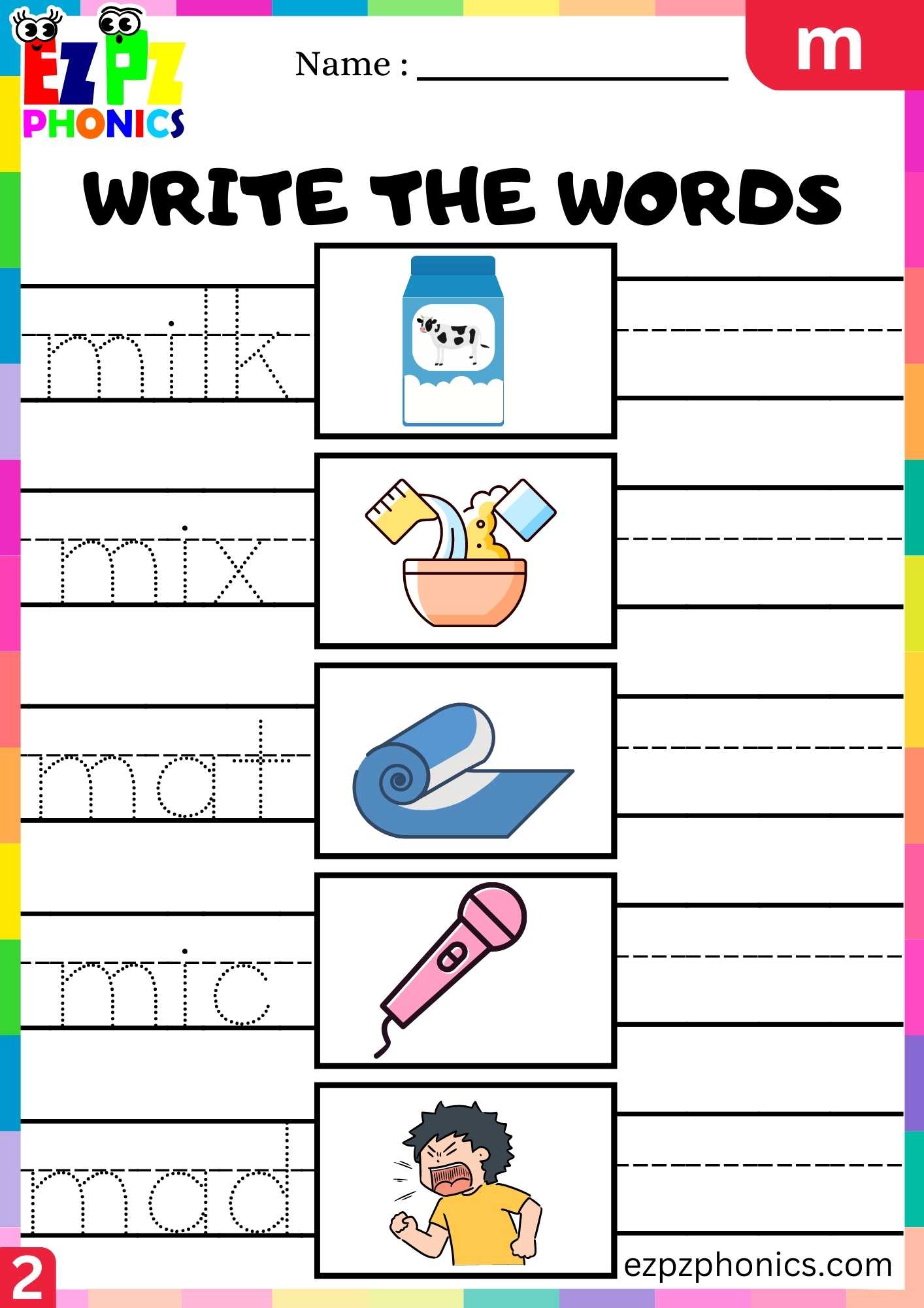Group2 Letter M Write The Words Beginning Sounds Worksheet - ezpzphonics.com